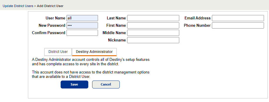 Set up Destiny Administrator access