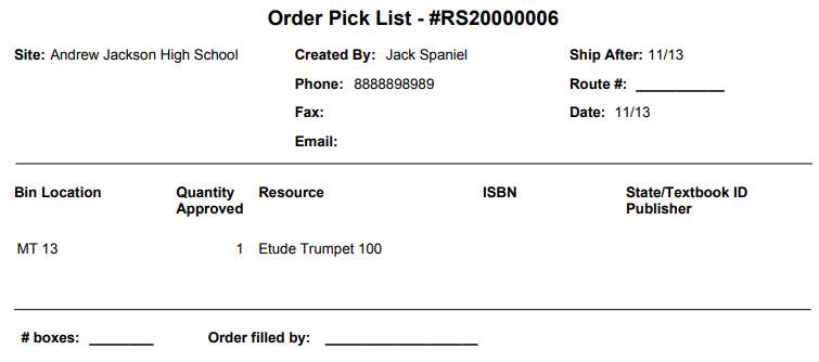 Add Resource Order Shipment (Warehouse)